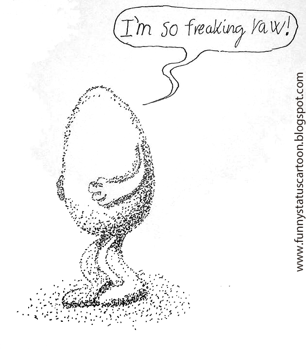 Funny raw egg cartoon