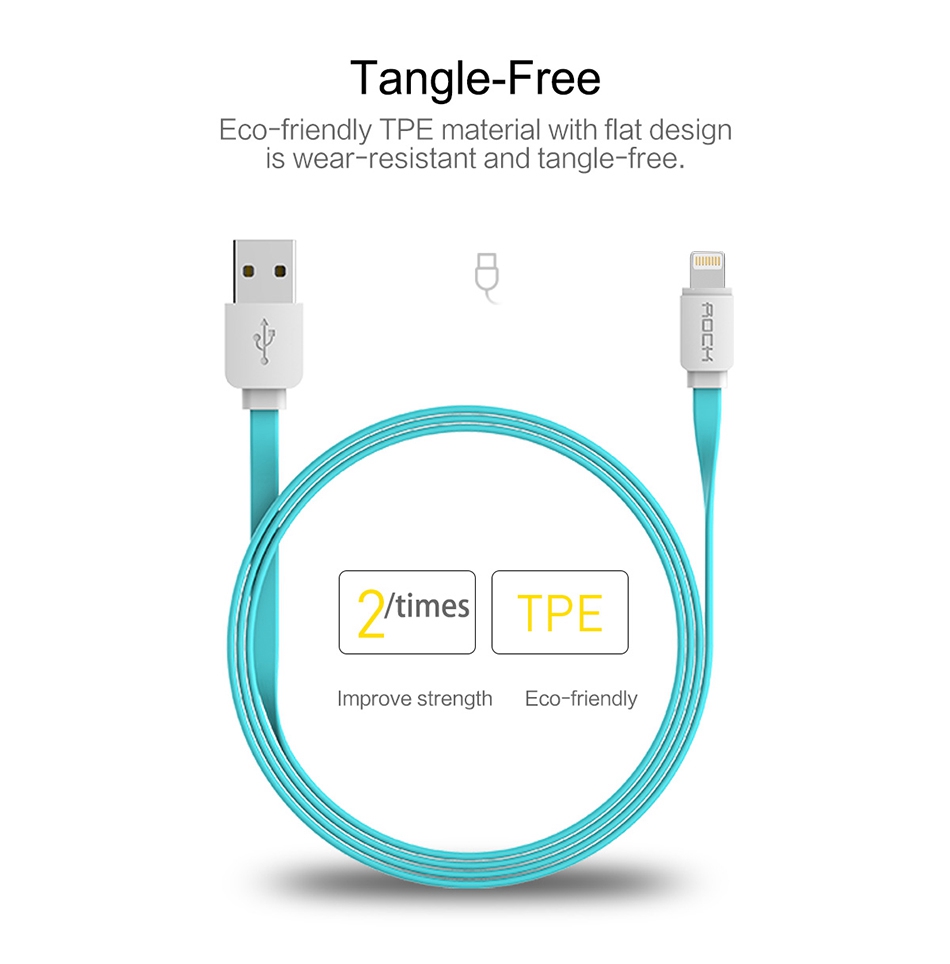 CABO USB PARA iPhone 7 6 6s SE 5s, ROCK ORIGINAL DATA SYNC FLAT USB ...