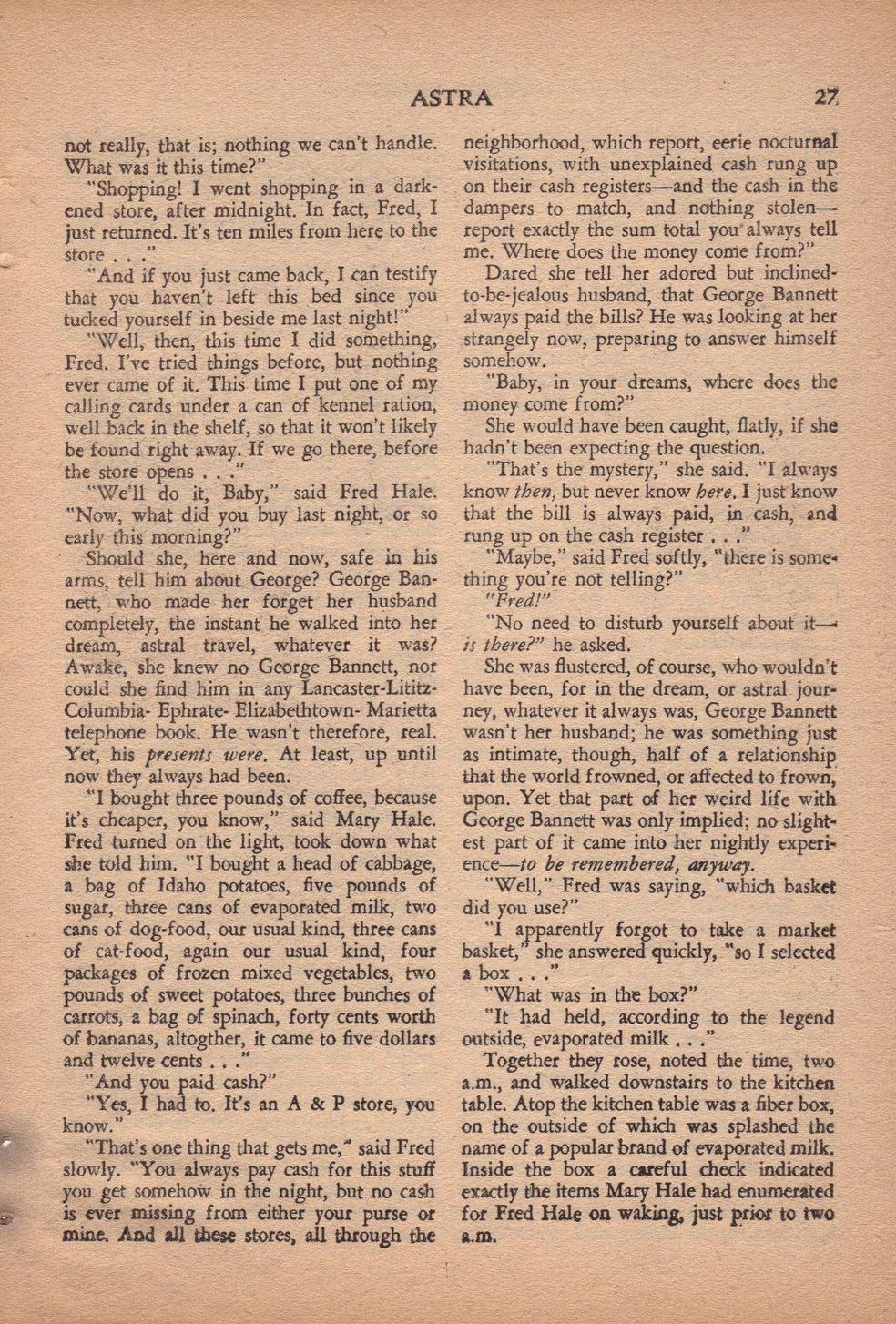 Two-Fisted Tales of True-Life Weird Romance!: Astra by Arthur J. Burks.