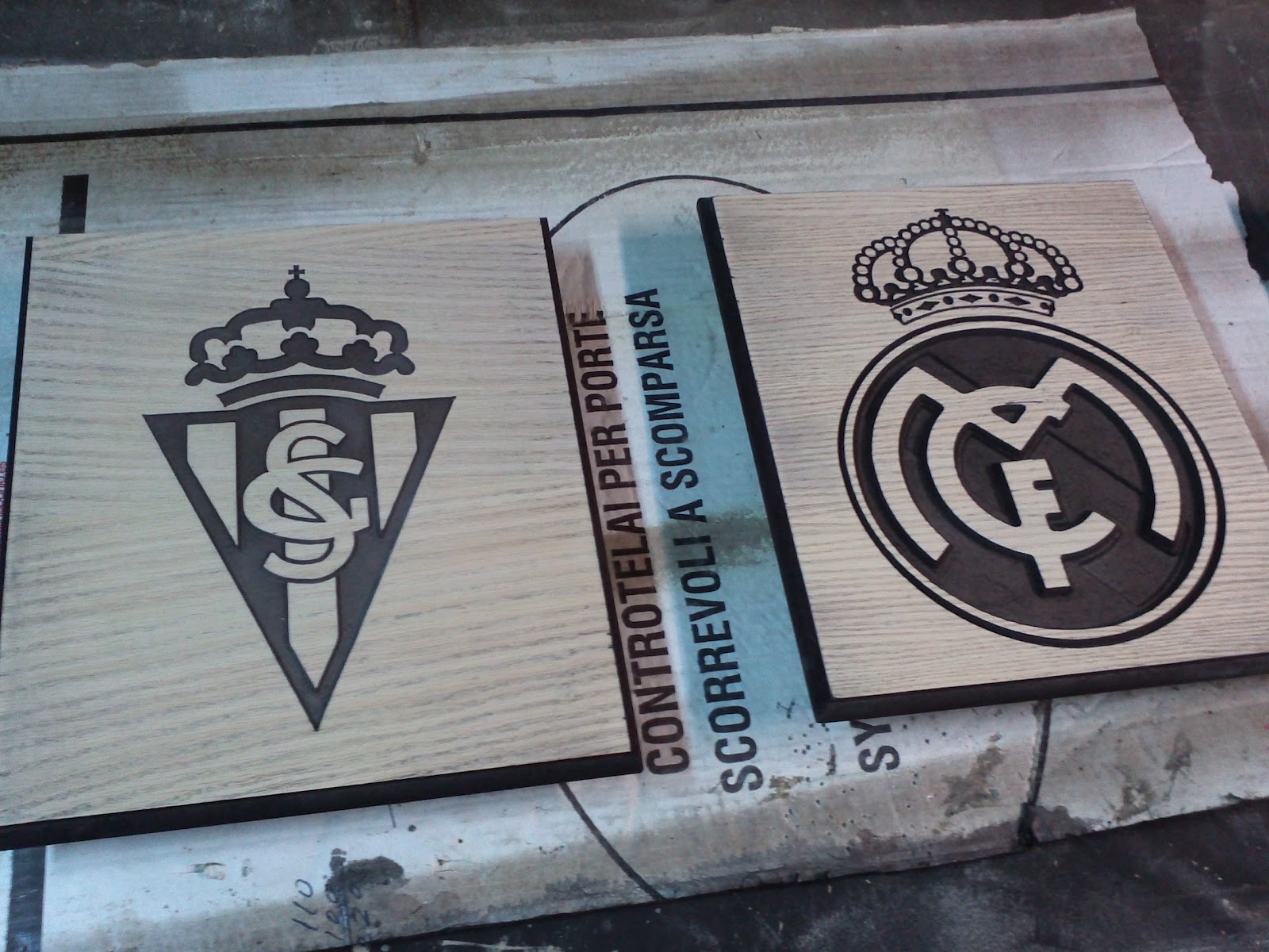 TRABAJOS PERSONALIZADOS EN MADERA: ESCUDOS DEL SPORTING Y REAL MADRID