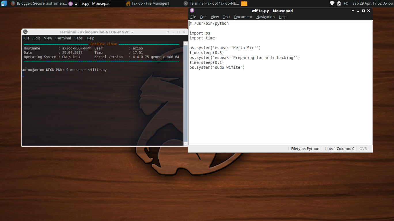 Backbox Linux + Python + Espeak = Voice command - Secure Instrument