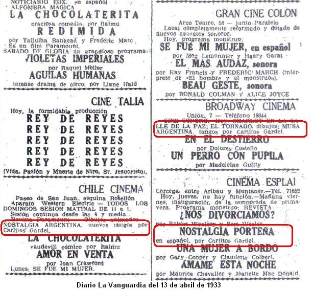 DOSSIER CARLOS GARDEL: Proyección de los cortos de Gardel de 1930 en España