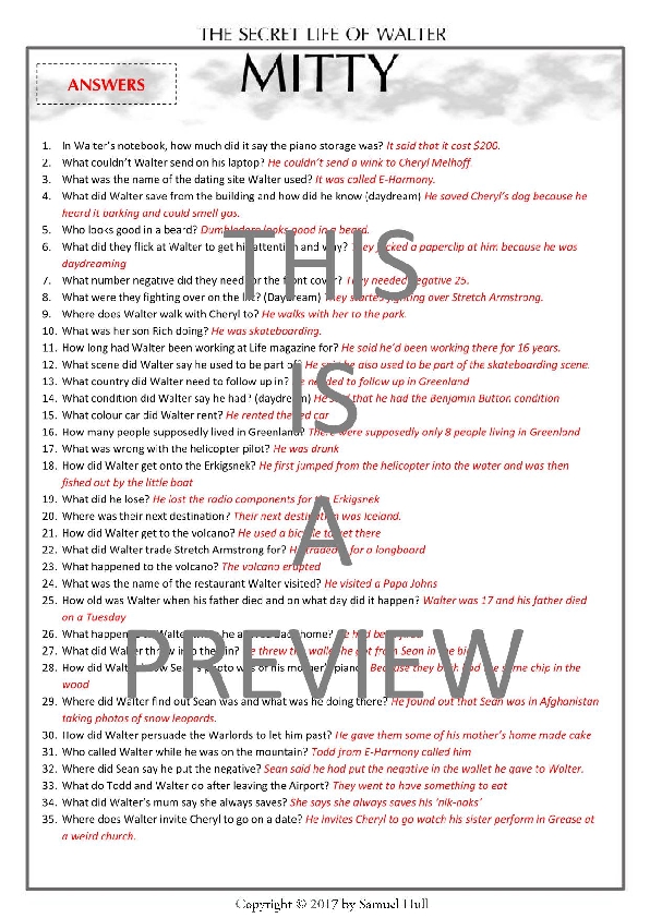 The Secret Life of Walter Mitty (2013) - Movie Questions + Activities ...