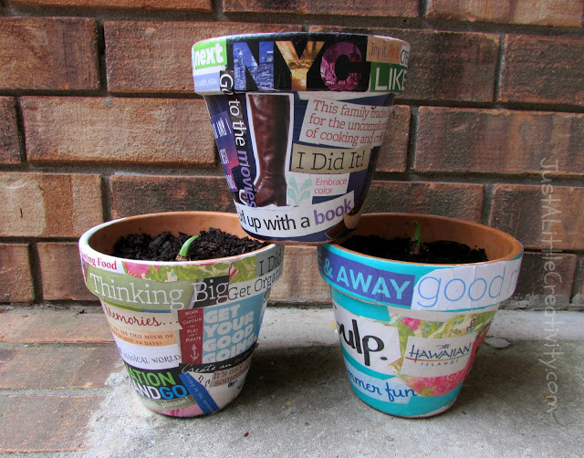 ArahBella's: {52 Weeks} #1 Mod-Podge Flower Pot Collage #pinchallenge