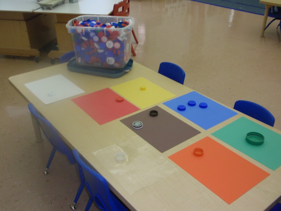 little preschool on the prairie: sorting bottle caps