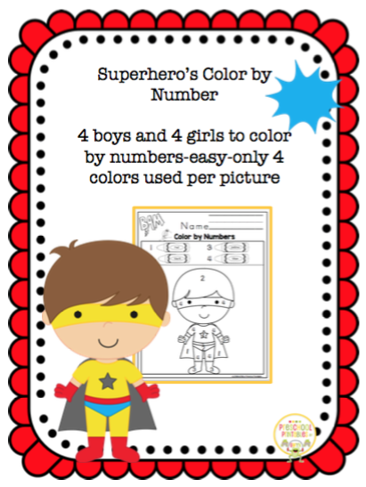 Superhero's Color by Numbers ~ Preschool Printables