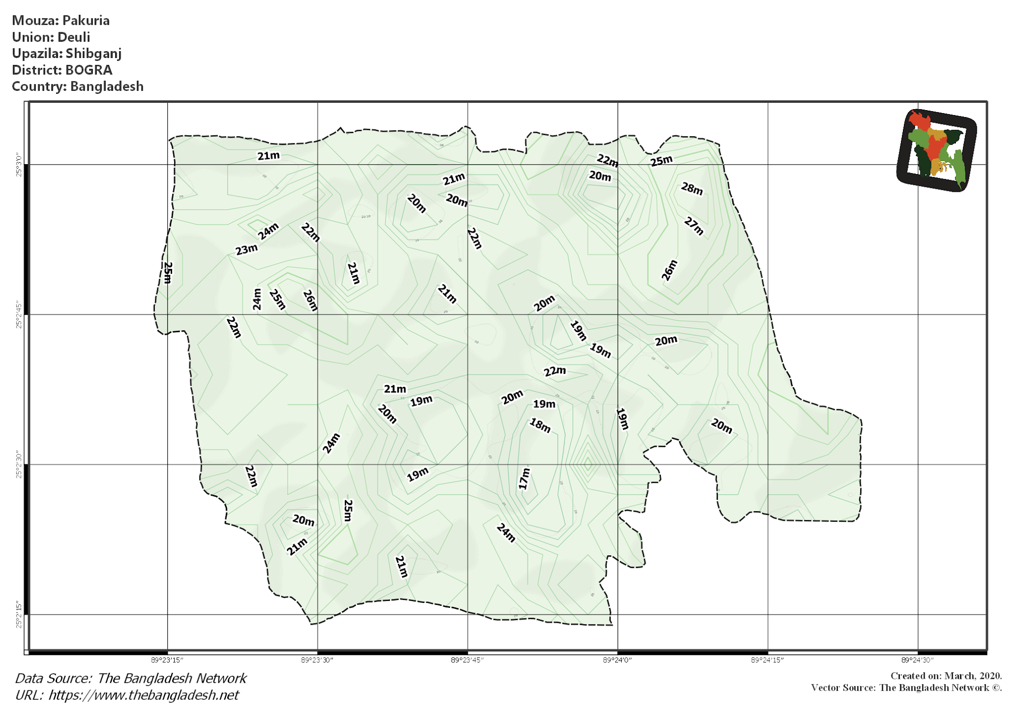 Map of Pakuria Mouza, Shibganj, Bogra