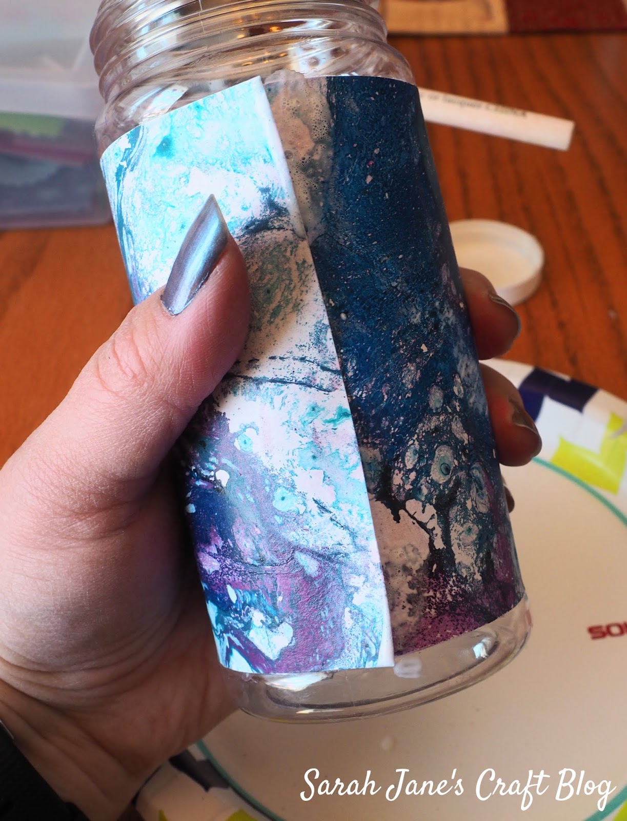 Spray Paint Marbled Paper Decoupaged Canister