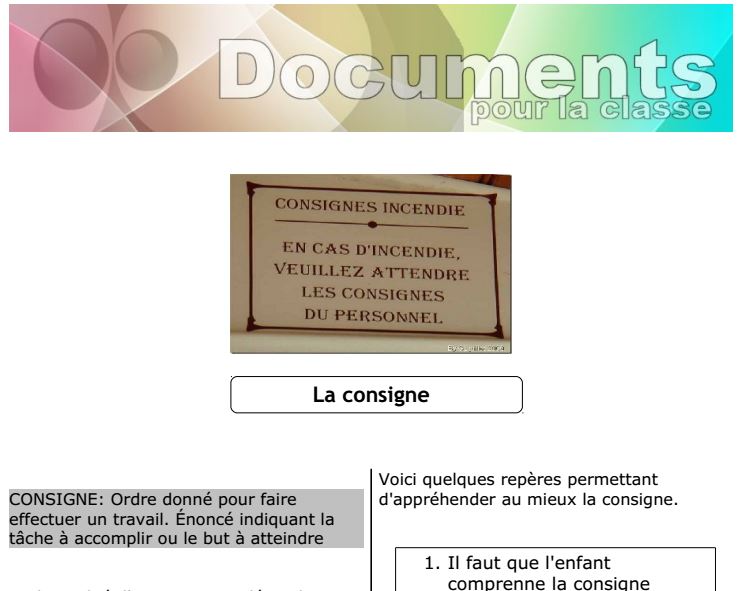 Quelques éléments autour de la consigne - Ressources pour l'école