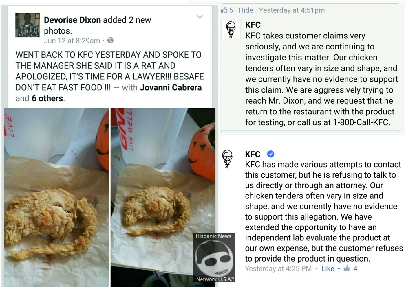 Hispanic News Network U.S.A.: Rat Fried In Chicken Breading Not ...