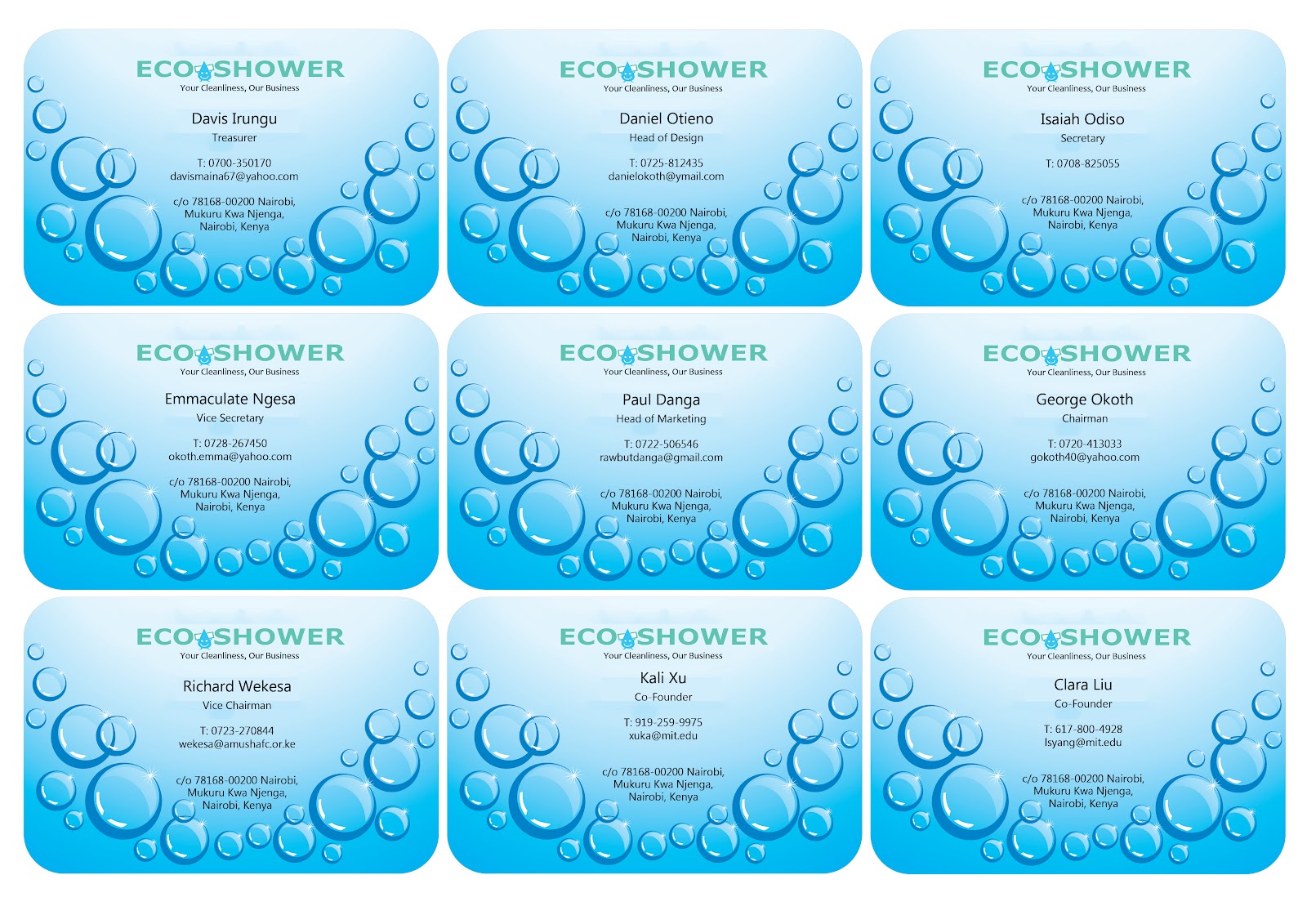 Showergy: Aug 14 -- T shirt and name card design