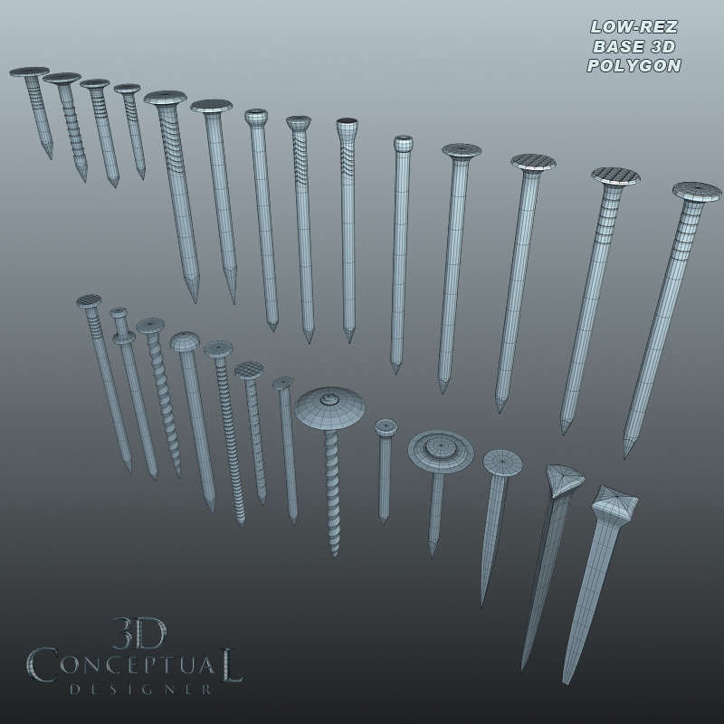 3DconceptualdesignerBlog: 3D Model Sales:Part XI-Hardware Nail Set 1