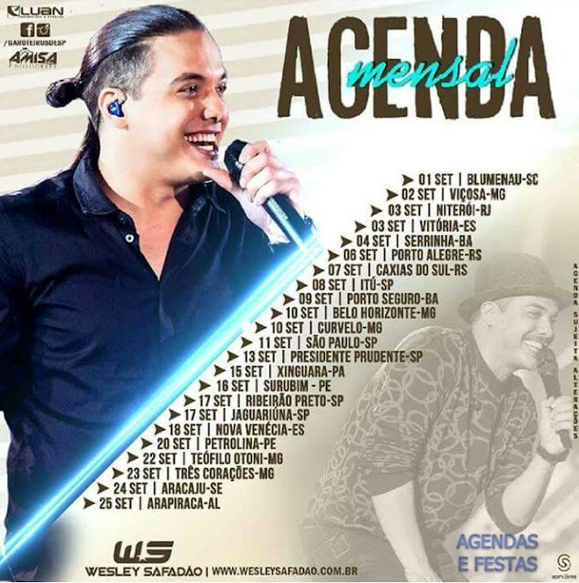 AGENDA DE SHOWS DE SETEMBRO DE WESLEY SAFADÃO 2016 | Agendas e Festas