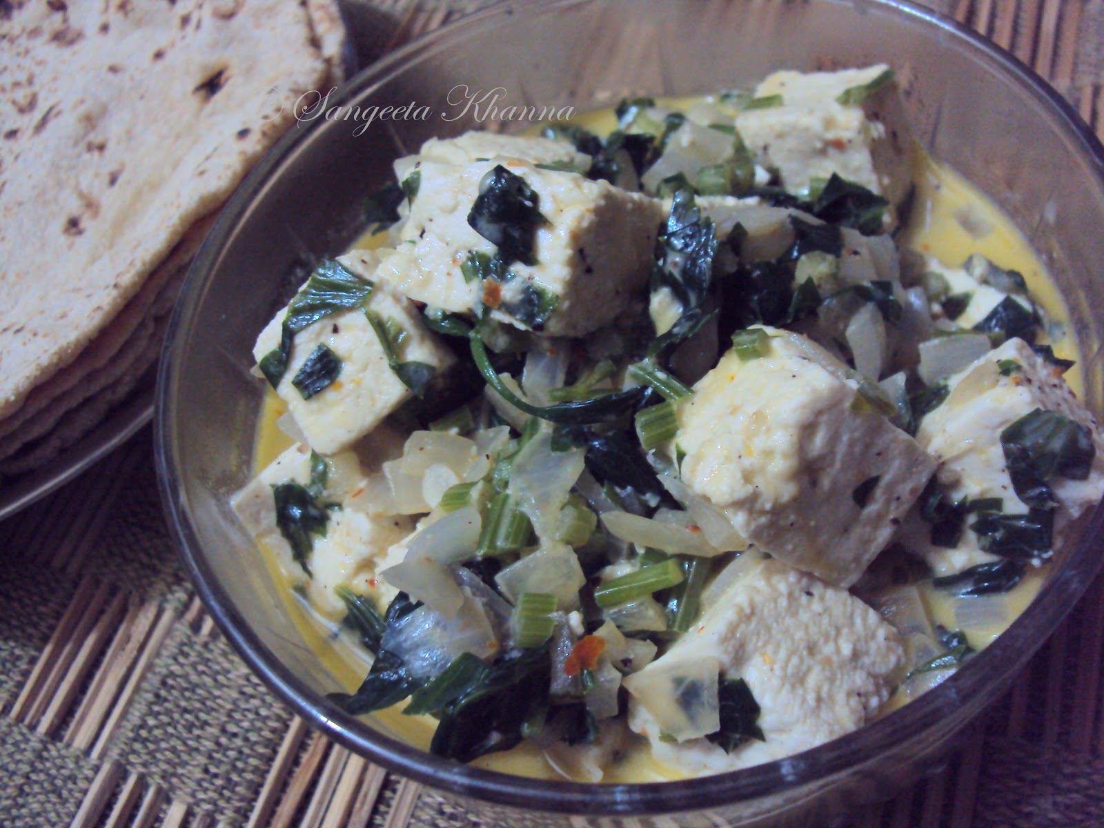 celery and pepper infused paneer curry ...celery paneer