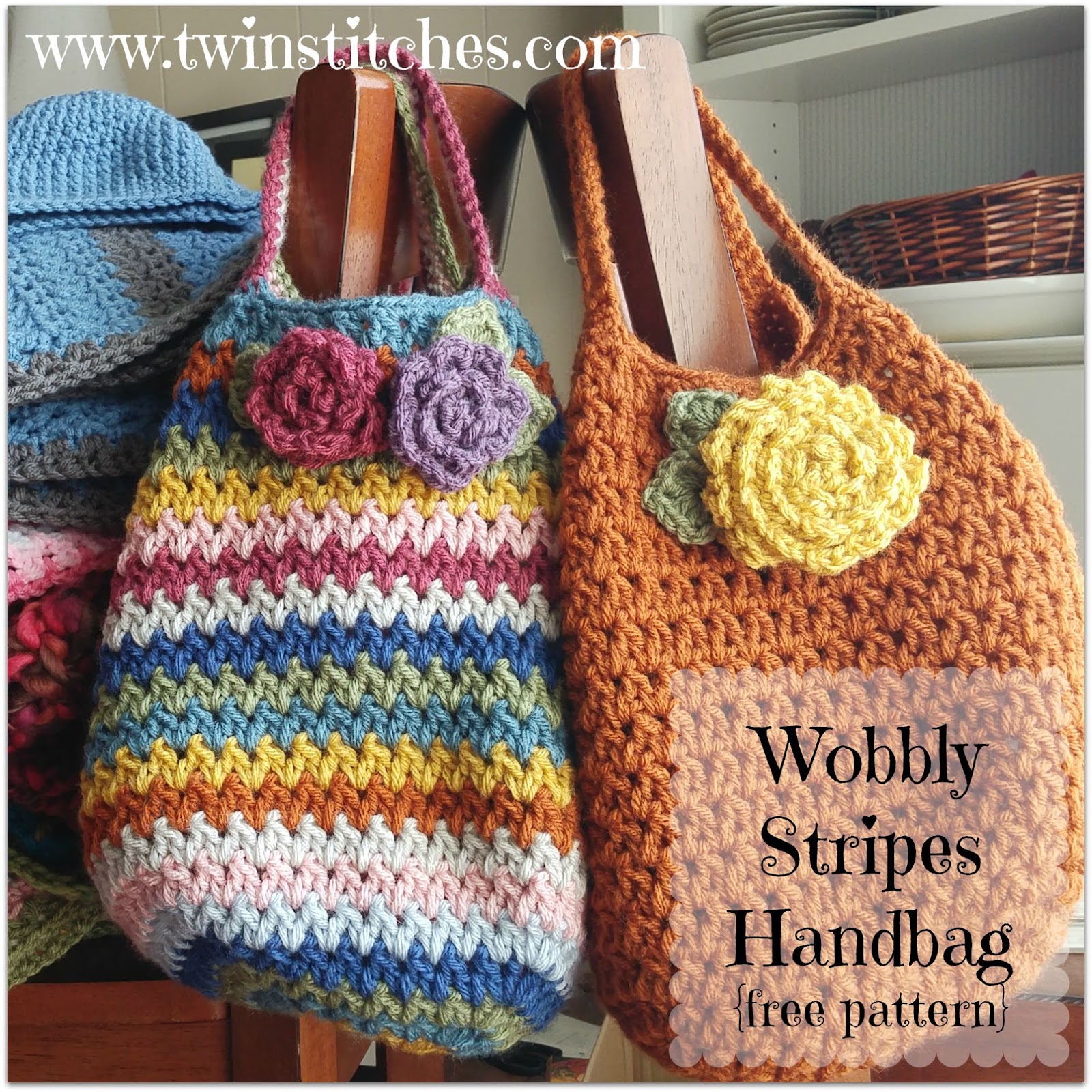 Tw-In Stitches: Wobbly Stripes Handbag - Free Pattern | Tw-In Stitches
