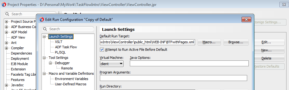 Oracle Adf World Run Configuration For Adf Ui Projects