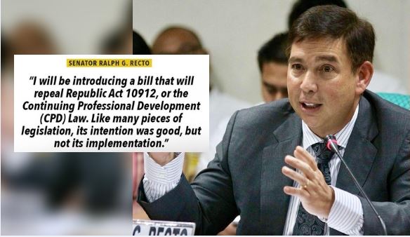 Senator Ralph Recto to push a bill repealing CPD Law