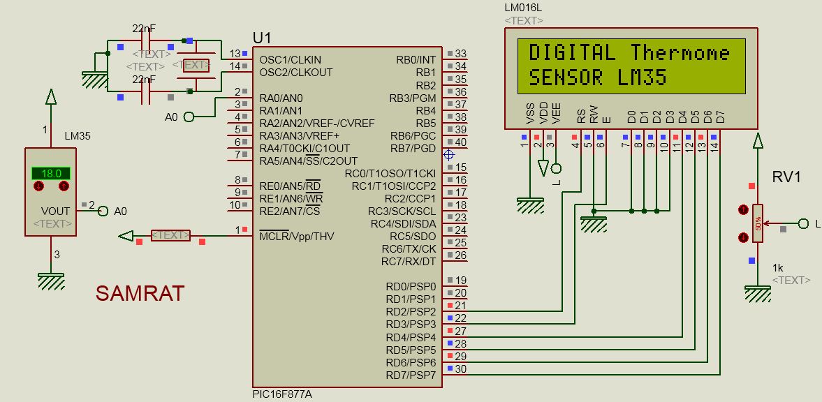 Samrat's Blog : Digital Thermometer (LM35 Sensor) using PIC16F877A Microcontroller