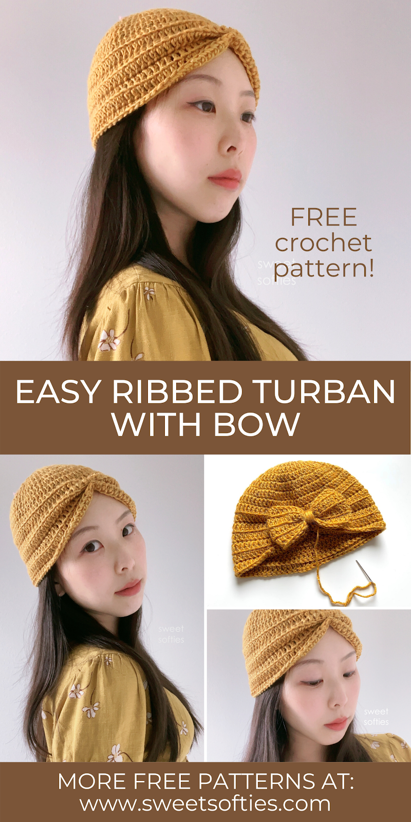 Easy Ribbed Turban with Bow (Free Crochet Pattern) - Sweet Softies