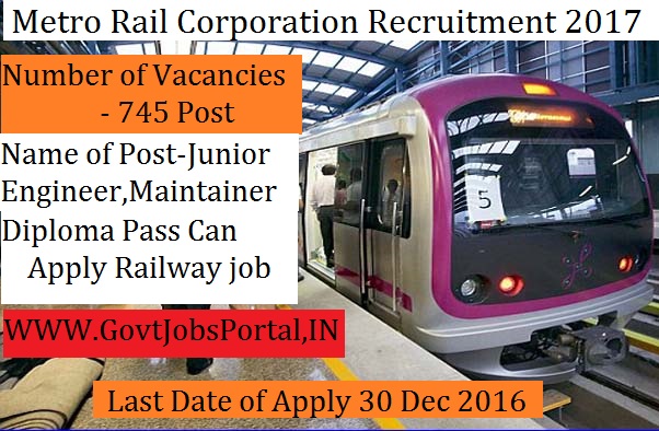 Metro Railway Corporation Recruitment 2017 For Junior Engineer Post
