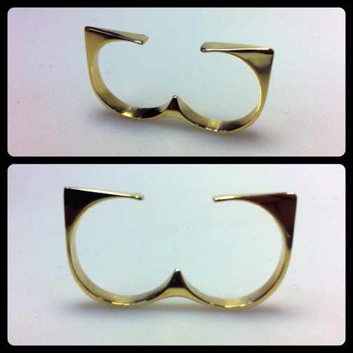 Matt White Jewelry: Split two finger brass ring
