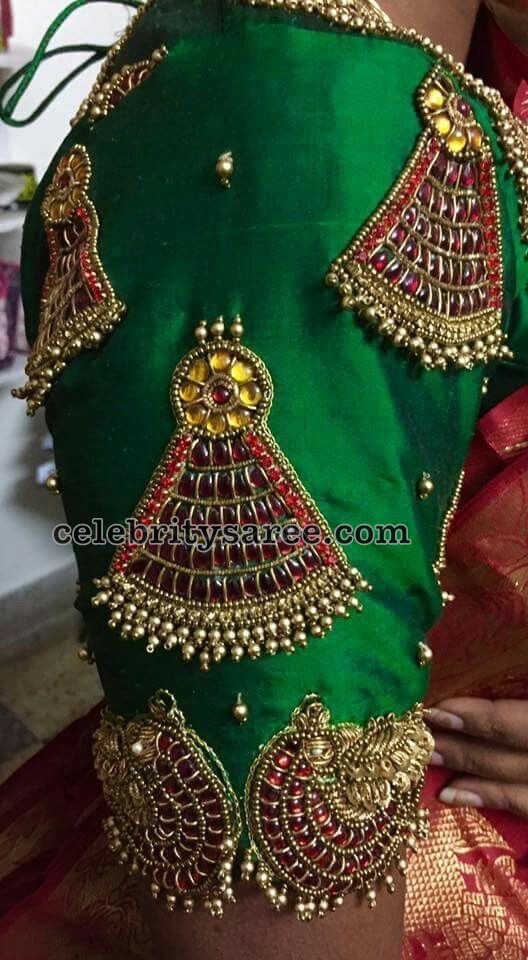 Trendy Kundan Work Elbow Length Blouses - Saree Blouse Patterns