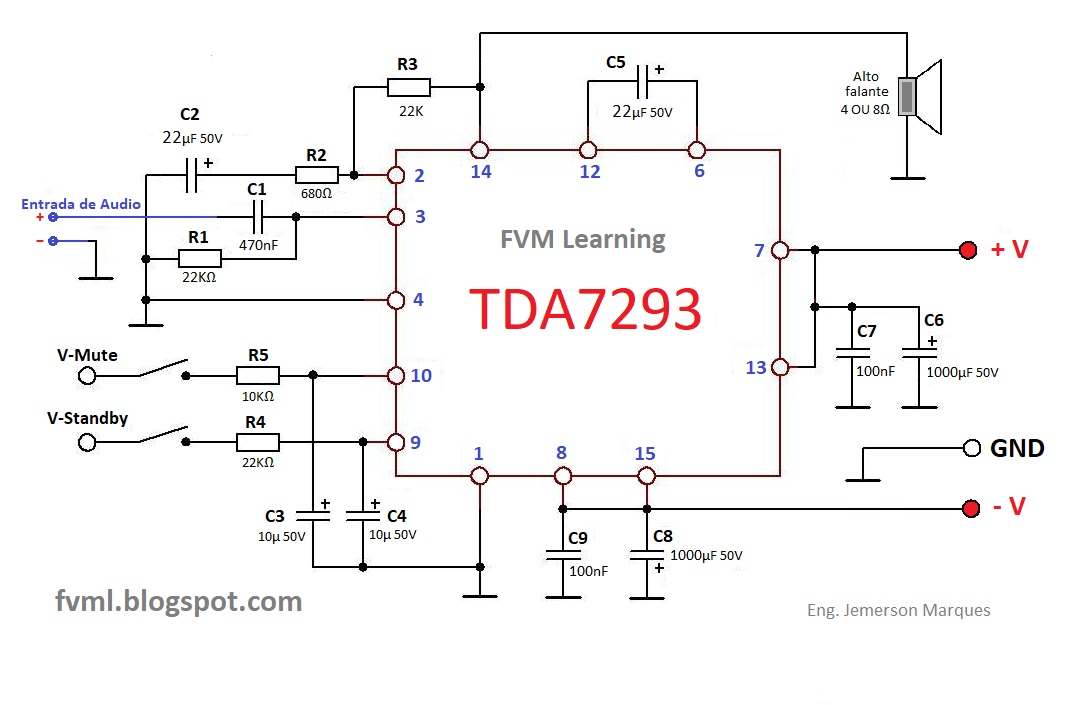 Amplificador de Som 100W RMS com o CI TDA7293 + PCI - FVML