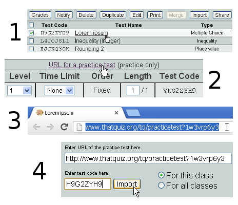 ThatQuiz: Importing another teacher's test using the test code
