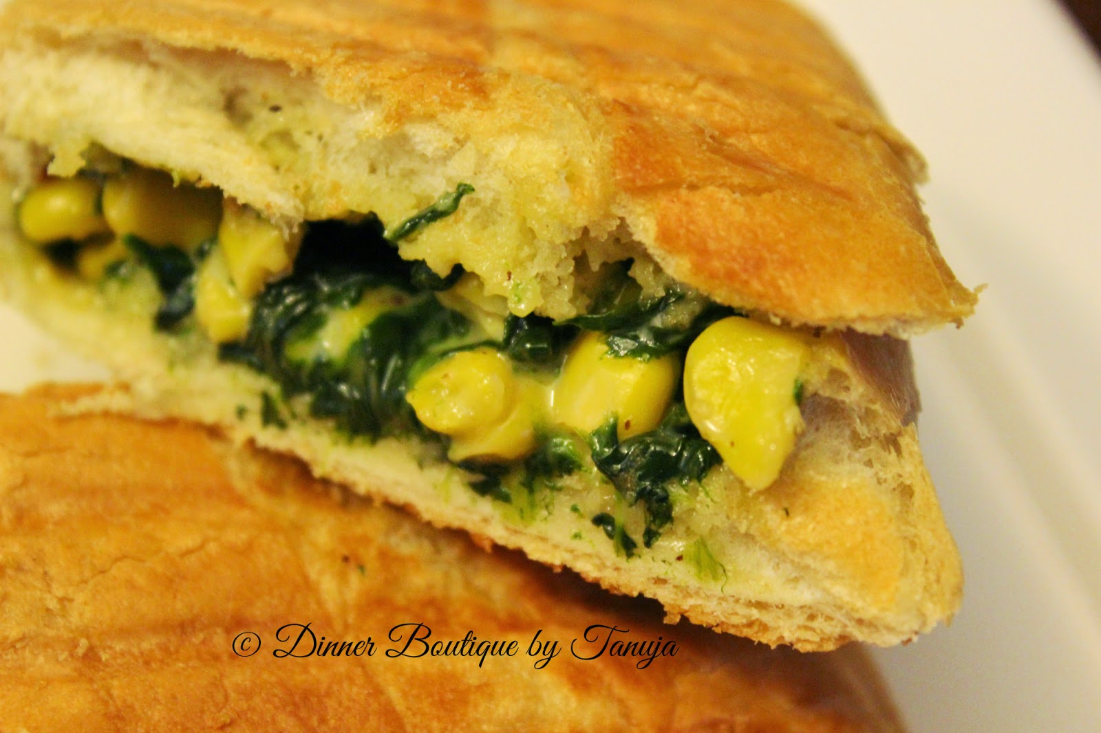 Dinner Boutique: Cheese Corn Spinach Panini / Grill Sandwich