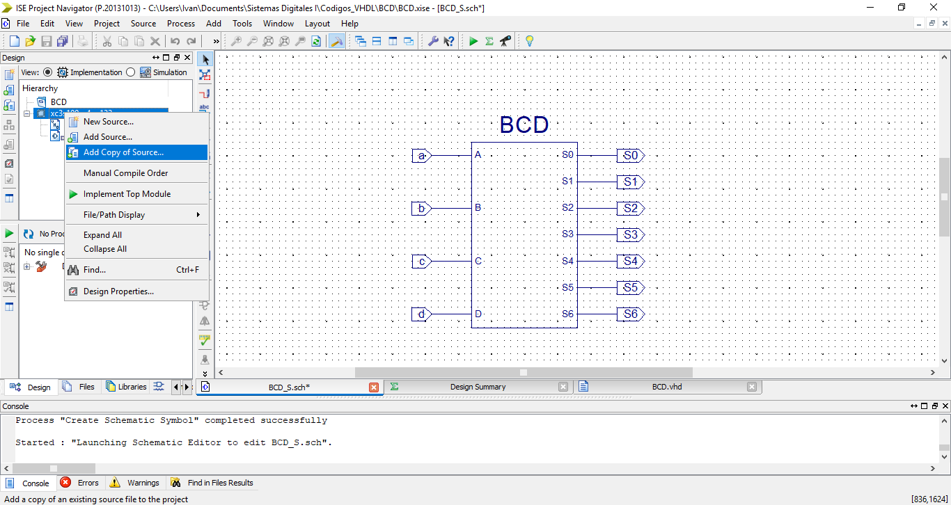 SISTEMAS DIGITALES-VHDL ECCI: Practica 1: Conversor binario a BCD en basys2