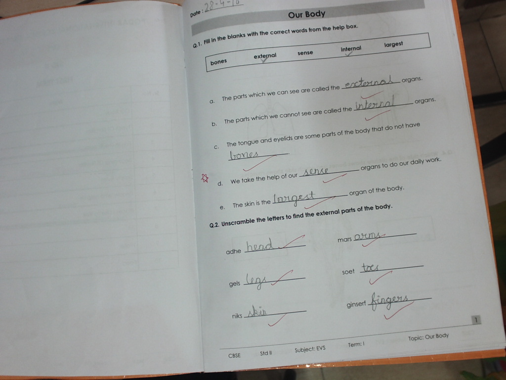 Grade-2 Podar International School, Gandhingar: EVS Class 2 B( workbook ...