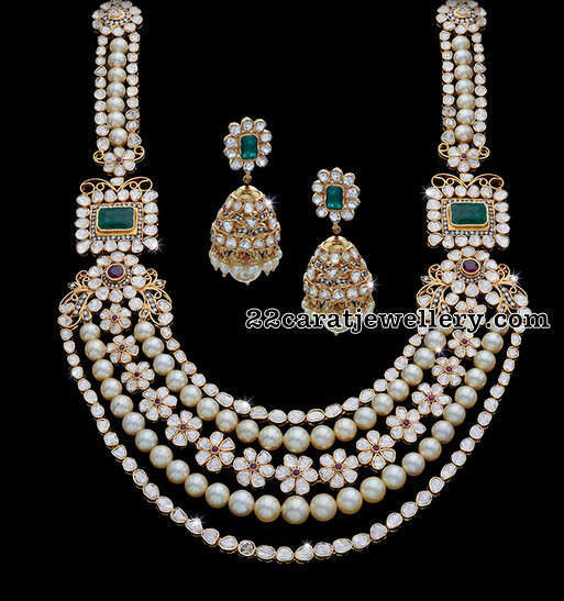 Polki Diamond Set with Pearls 200 Grams - Jewellery Designs
