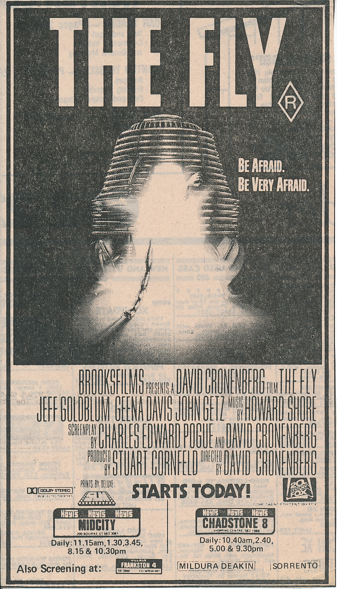 1970s and 80s Newspaper Movie Clippings: The Fly (David Cronenberg)