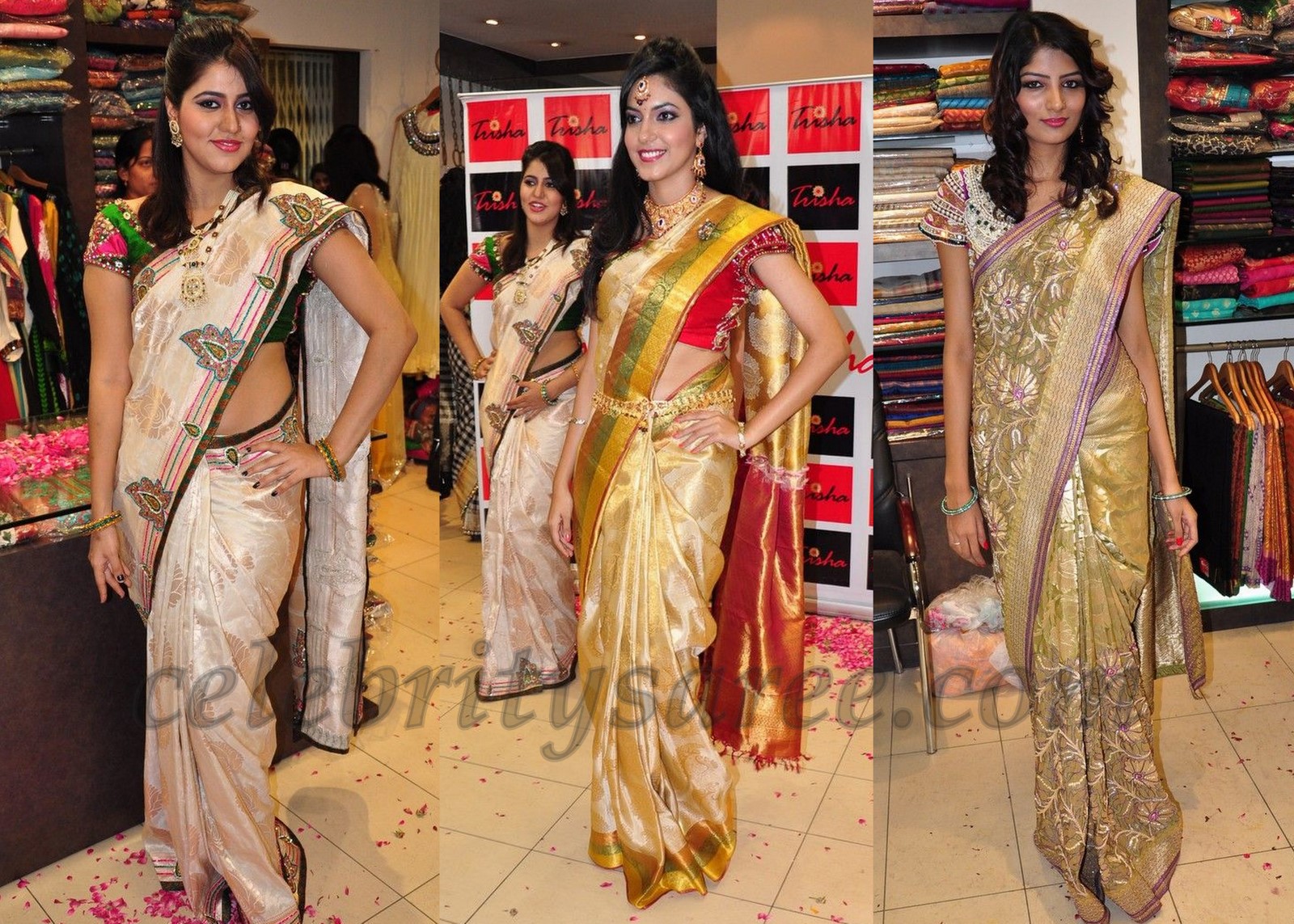 Models Showcasing Bridal Saris at Trisha Boutique - Saree Blouse Patterns