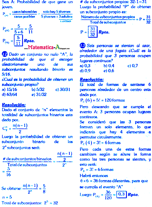 PROBABILIDADES EJERCICIOS DESARROLLADOS ~ MATEMATICAS PROBLEMAS RESUELTOS