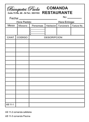 SERVICIO DE MESA ESPECIALIZADO: FORMA DE LLENAR UNA COMANDA