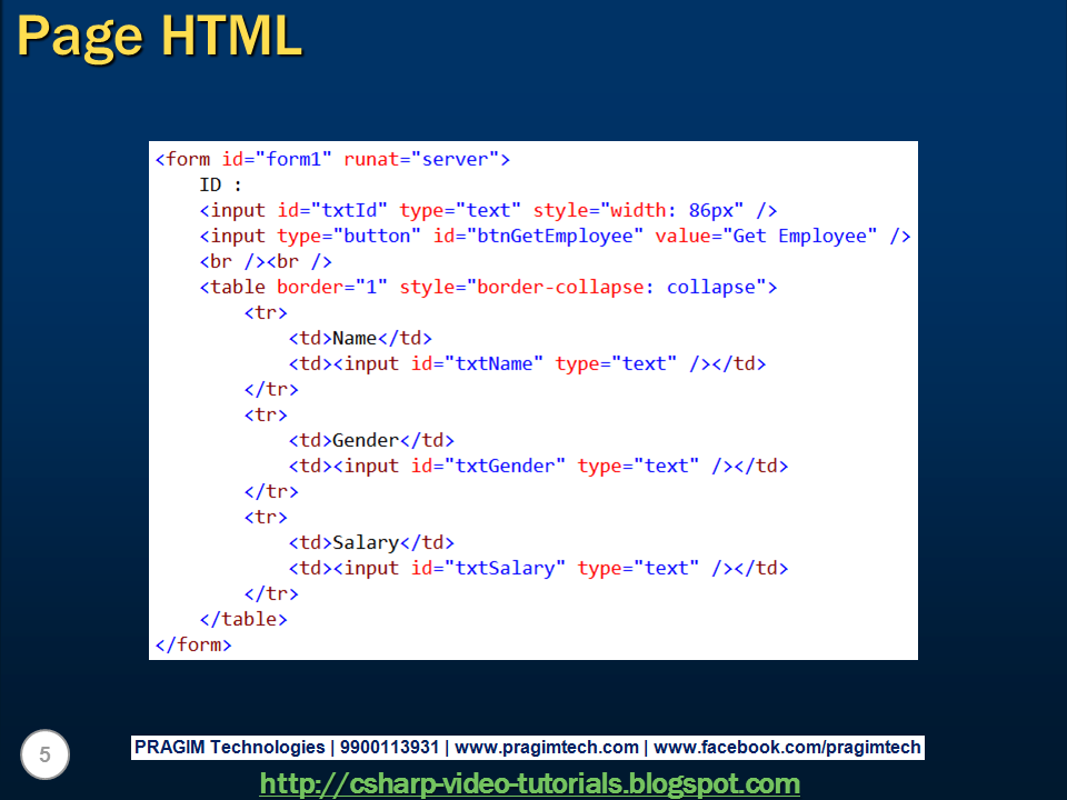 Sql server, .net and c# video tutorial: Calling aspx page method using ...