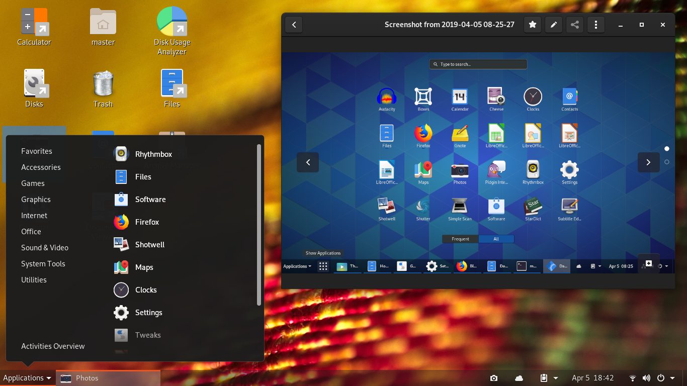 GNOME 3.32 + Bottom Taskbar + Traditional Layout