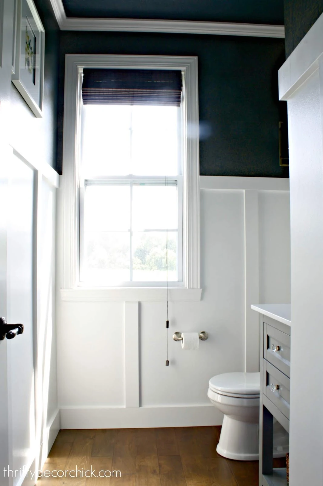 Navy and White Powder Room Makeover Reveal | Thrifty Decor Chick ...