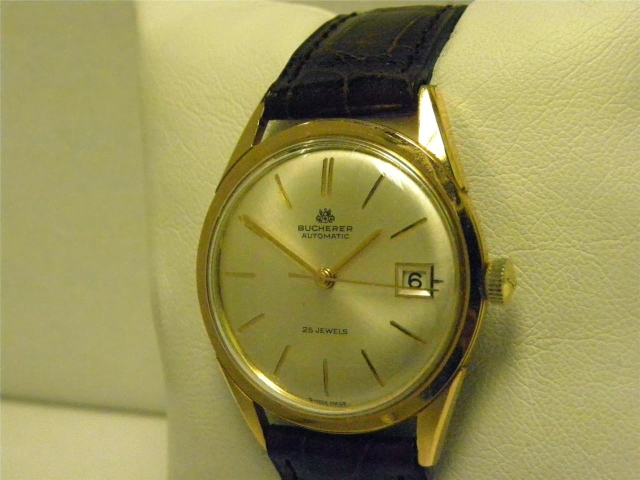BUCHERER SWISS 1960s AUTOMATIC 25 JEWELS GOLD FILLED CASE LEATHER BAND WATCH MEN ~ Gold Crafters ...