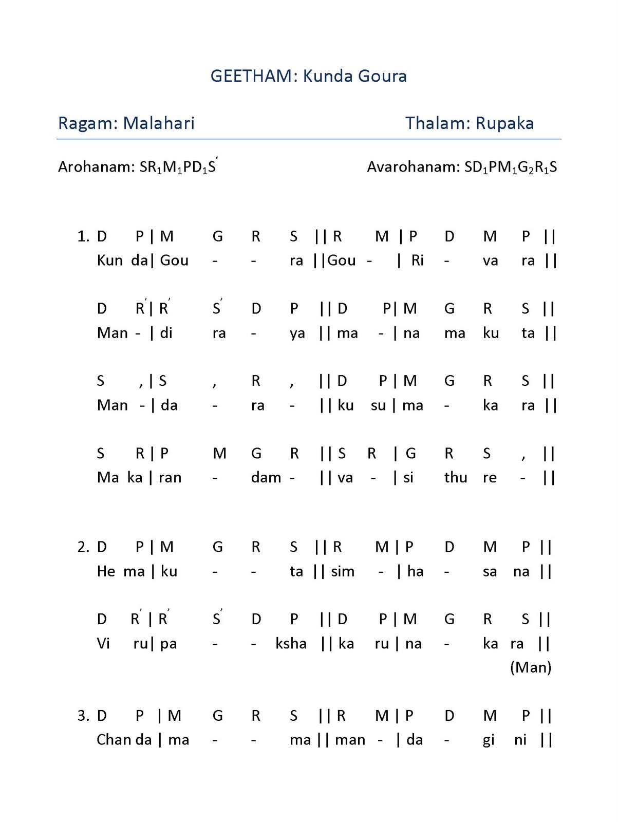 Dr. Vasundara Iyengar - Carnatic Music: GEETHAM: Kunda Goura - Malahari ...