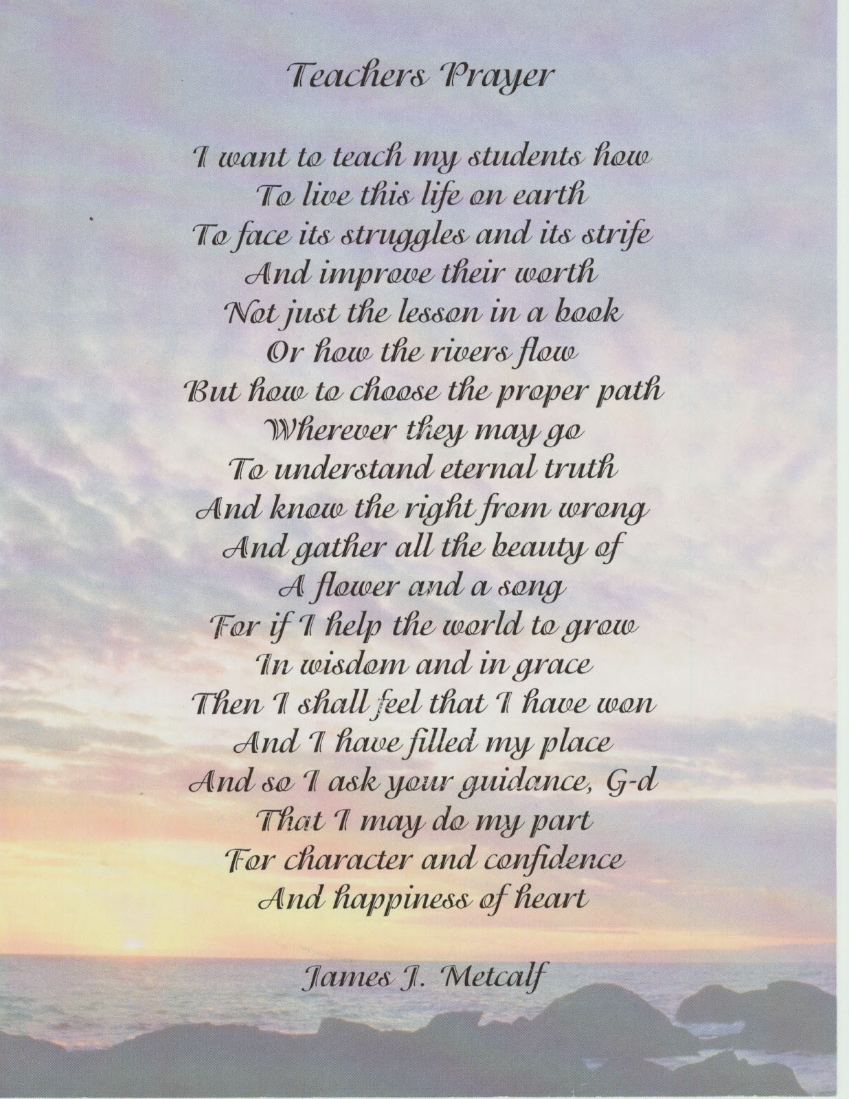 our Jewish little place: a teacher prayer