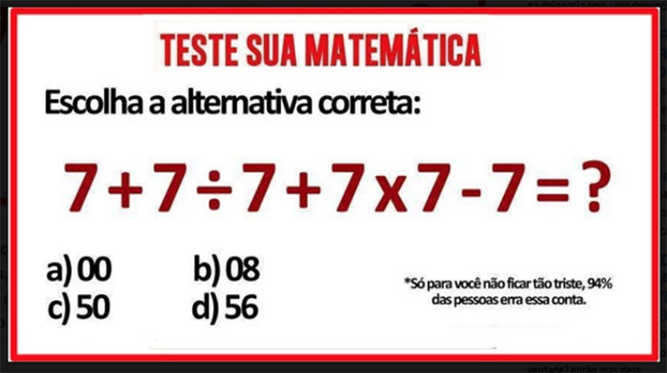 Teste de matemática, qual a resposta correta? | Fotologando