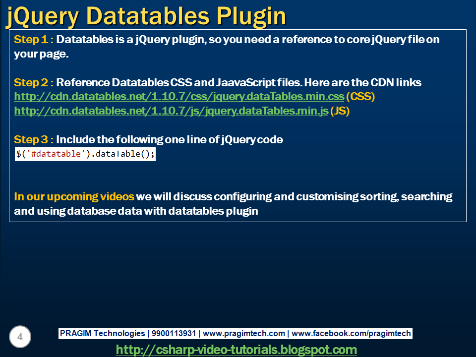 Sql Server Net And C Video Tutorial Jquery Datatables Plugin