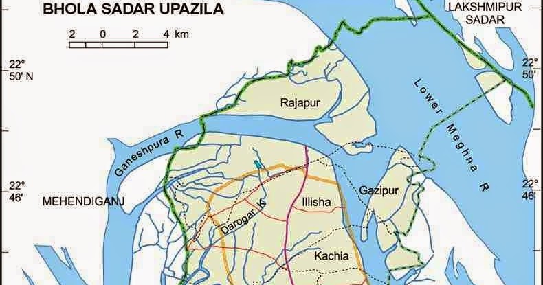 Bhola Sadar Upazila Map, Bhola, Bangladesh