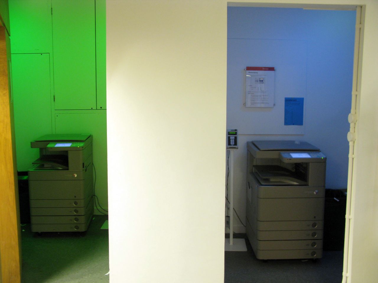 OLIVIER CASTEL: Blue and green photocopier rooms