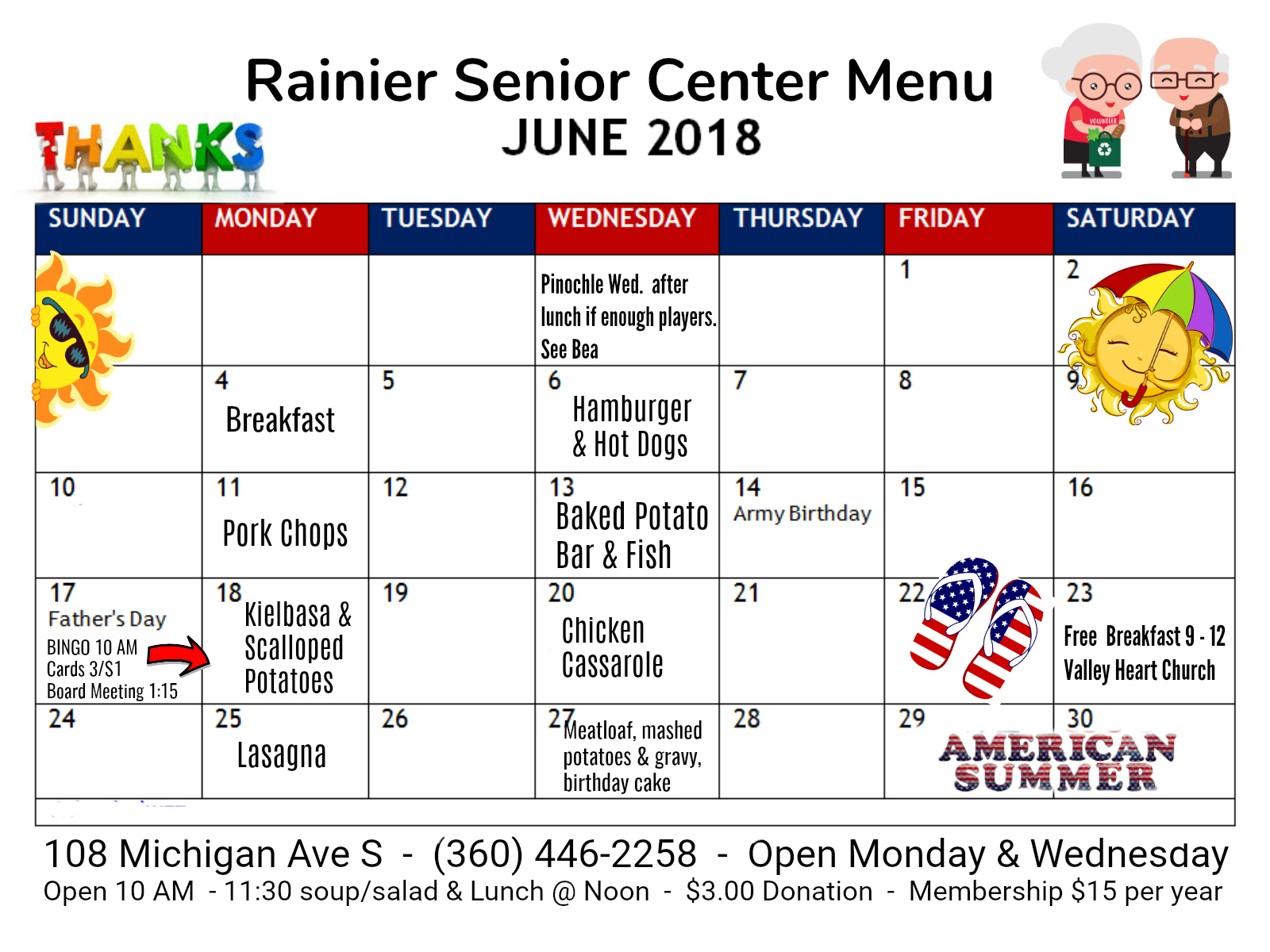Senior Center of Rainier News: June 2018 Lunch Menu