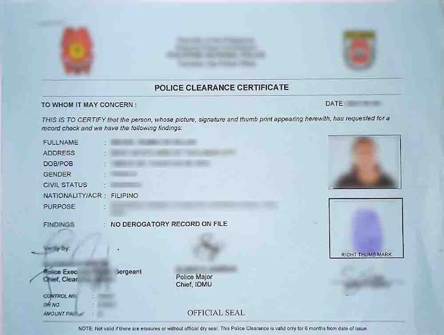 Actual police clearance certificate released from a precinct in Tacloban City. PHOTO: ITACLOBAN