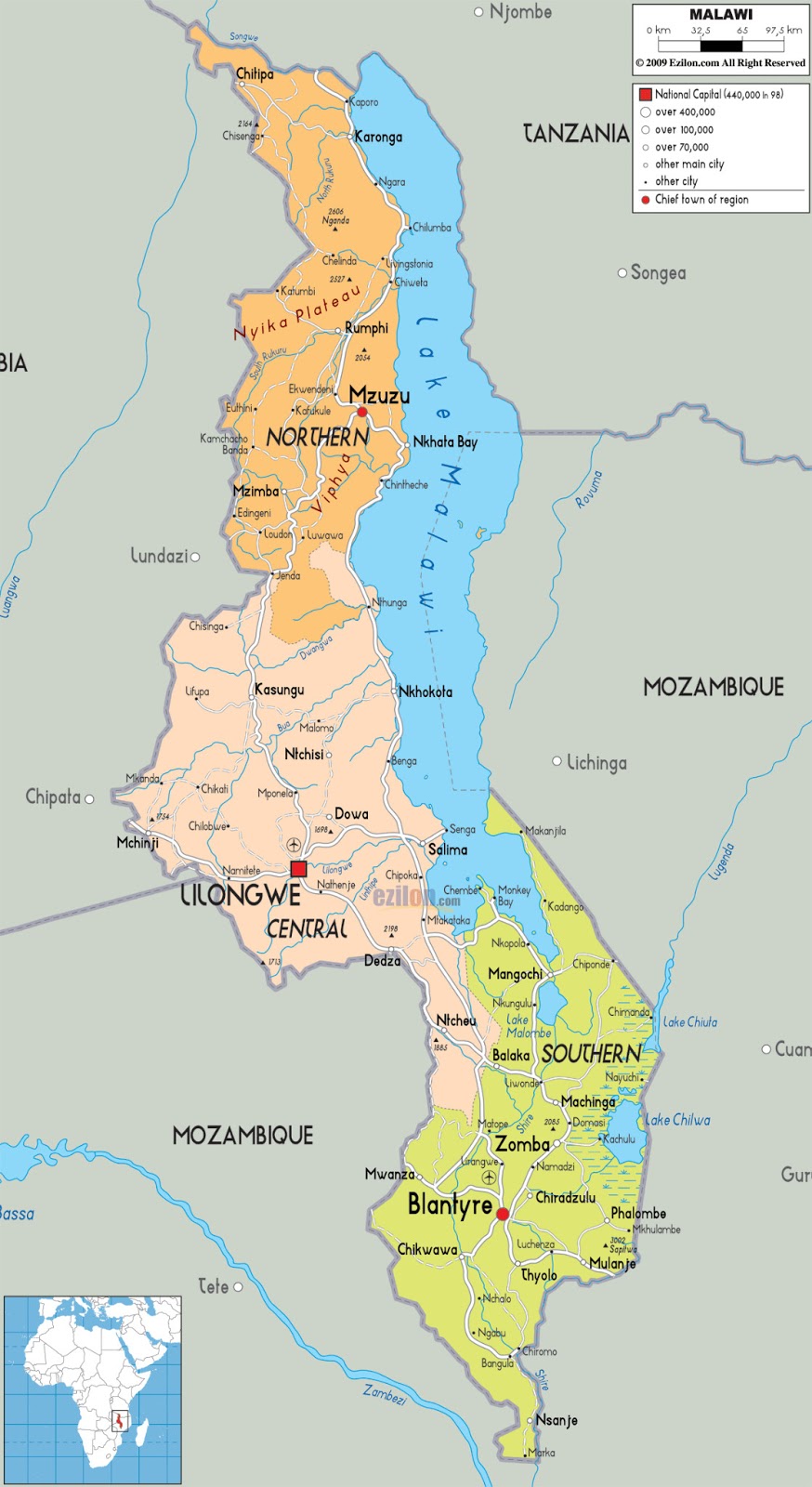 MALAWI - GEOGRAPHICAL MAPS OF MALAWI