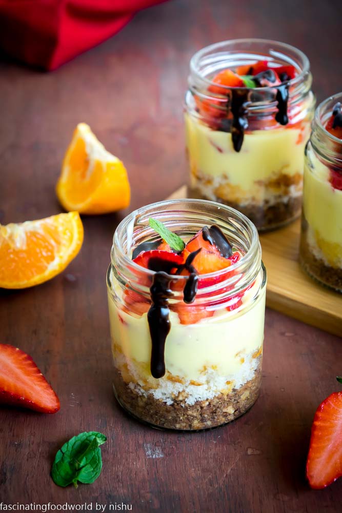 Mini strawberry-orange custard trifle